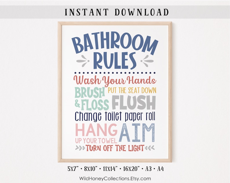 Bathroom Rules Art Print: Kids Bathroom Decor (digital Download) - Etsy