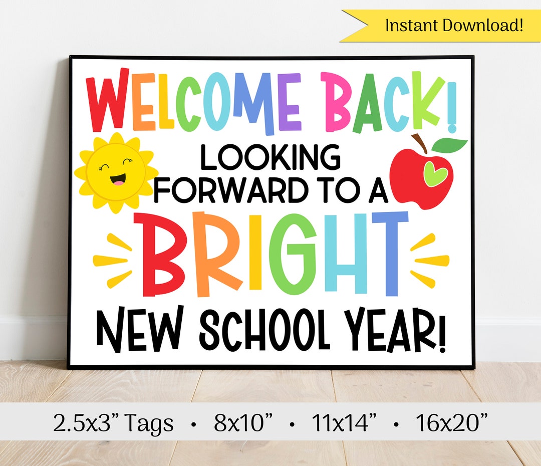 Welcome Back to School Sign & Tags, Printable Sign, INSTANT DIGITAL ...
