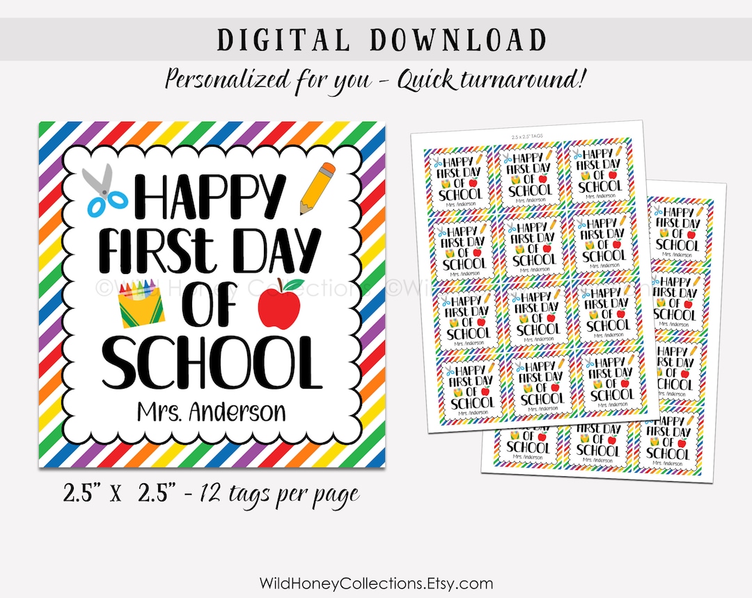 Happy First Day of School Tags, Welcome Back to School, Personalized ...
