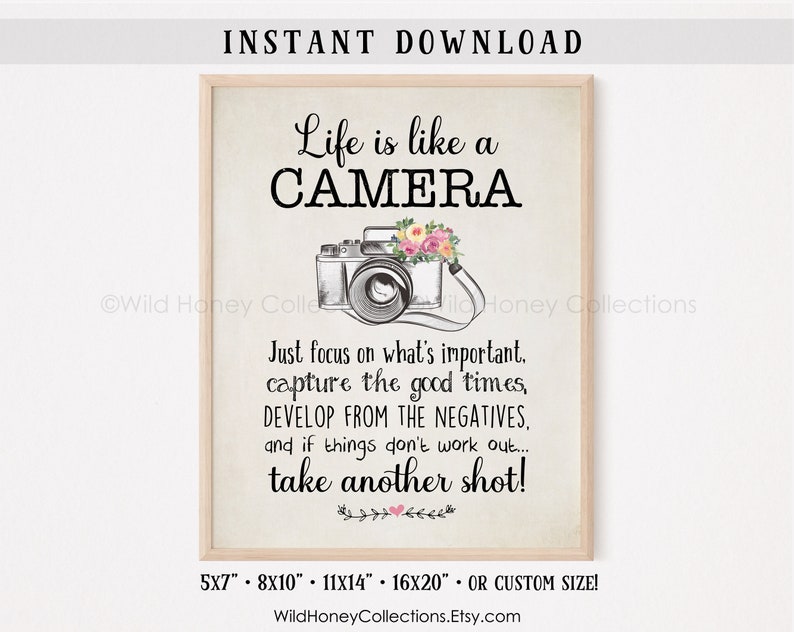 Life is Like A Camera Inspirational Printable Wall Art Gift - Etsy