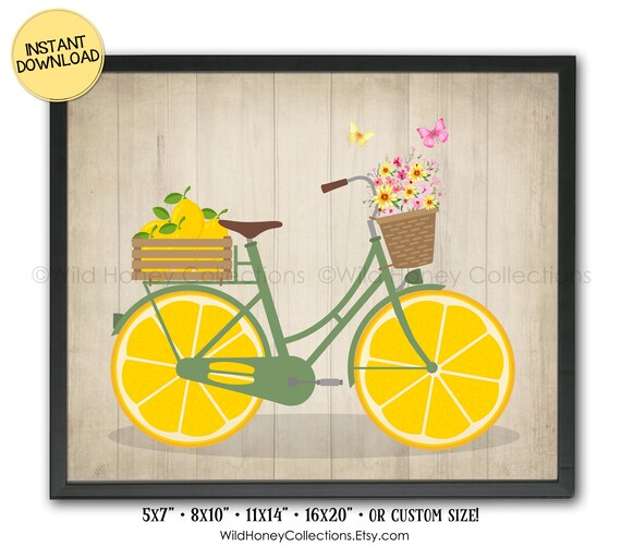 Lemon Bicycle Printable Decor Farmhouse Spring Decor Green | Etsy