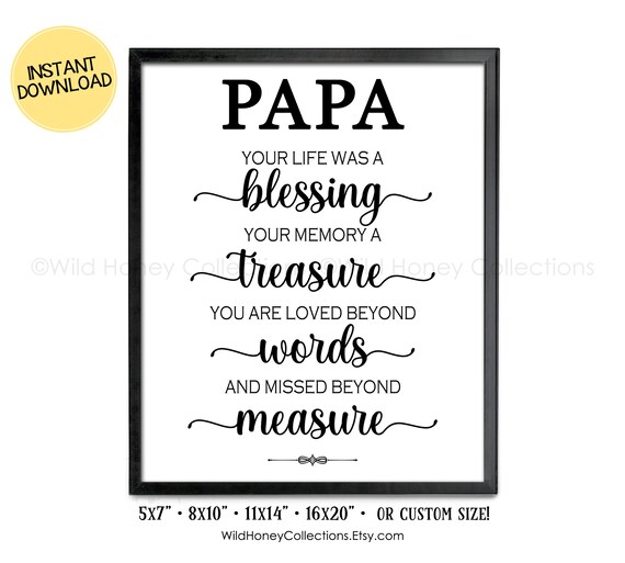Papa Poem Your Life Was A Blessing Your Memory A Treasure - Etsy