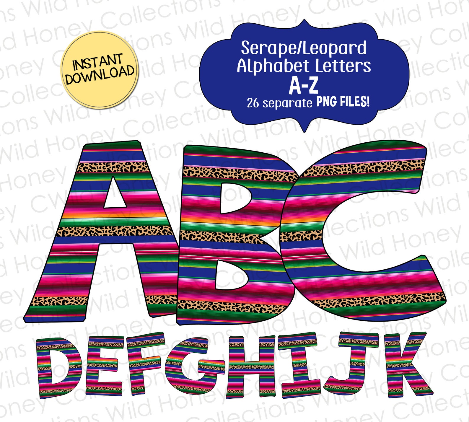 Serape Leopard Alphabet Letters Fonts PNG Files - Etsy