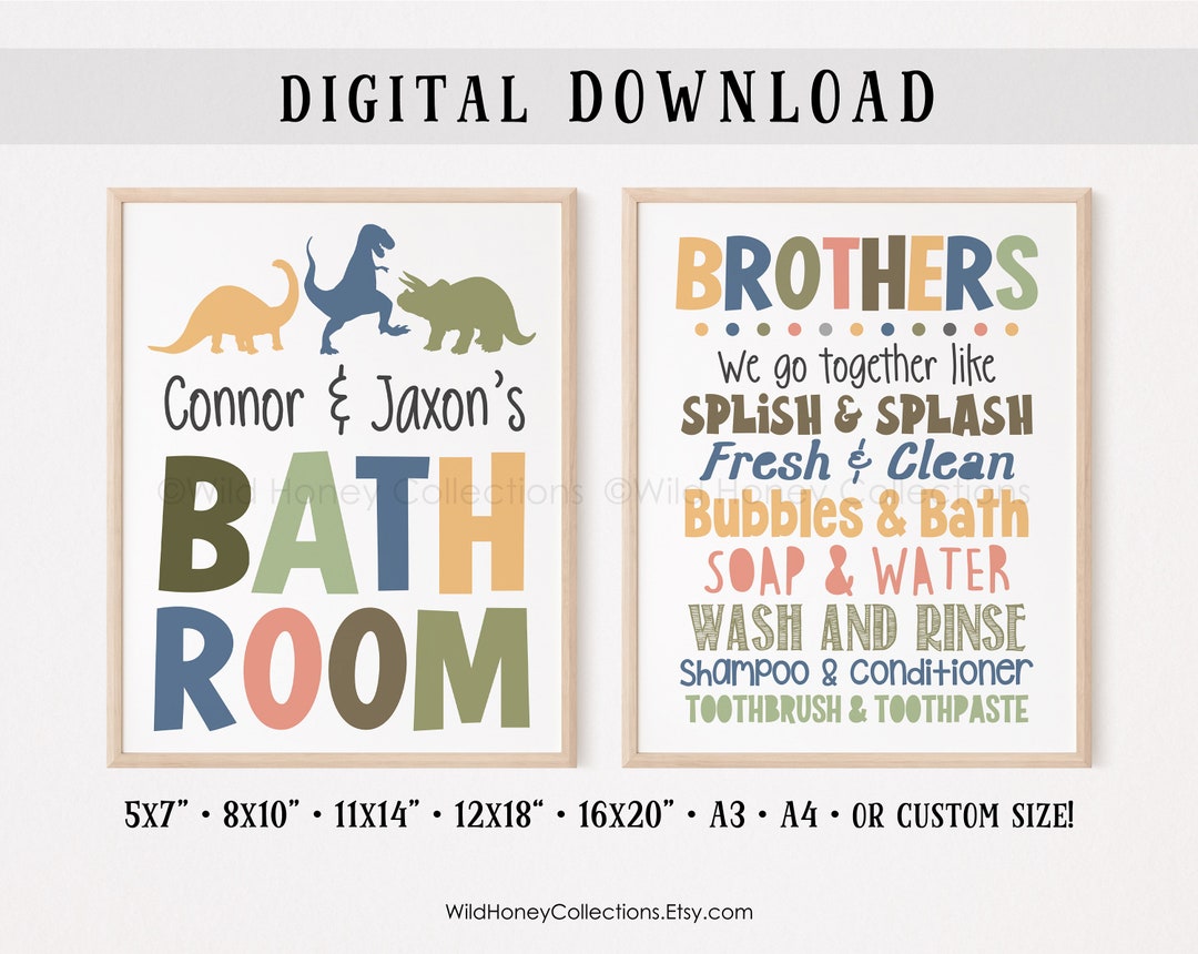 Personalized Dinosaur Bathroom, Brothers, Printable Decor, Custom ...