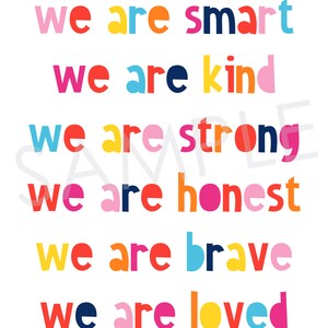 We Are Smart Kind Strong Honest Brave Loved, Kids Room Printable Wall ...