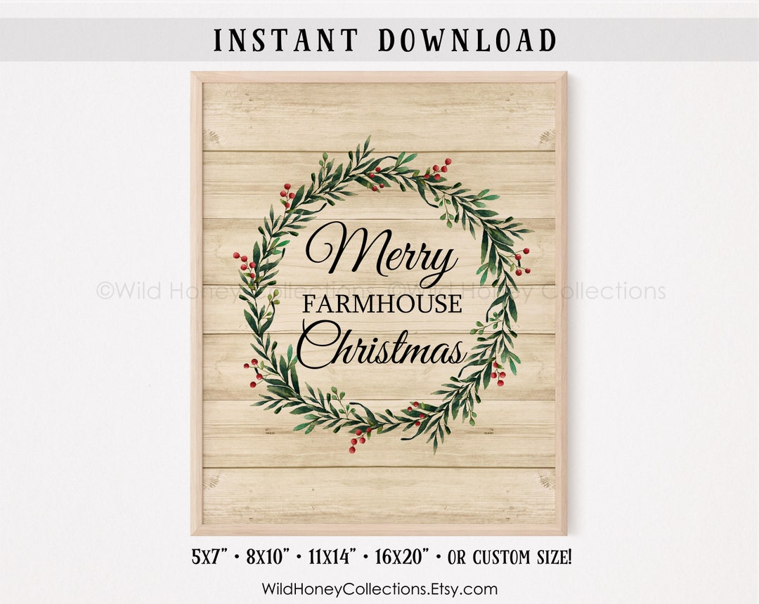 Merry Farmhouse Christmas, Printable Wall Decor, Rustic Farmhouse Wall ...
