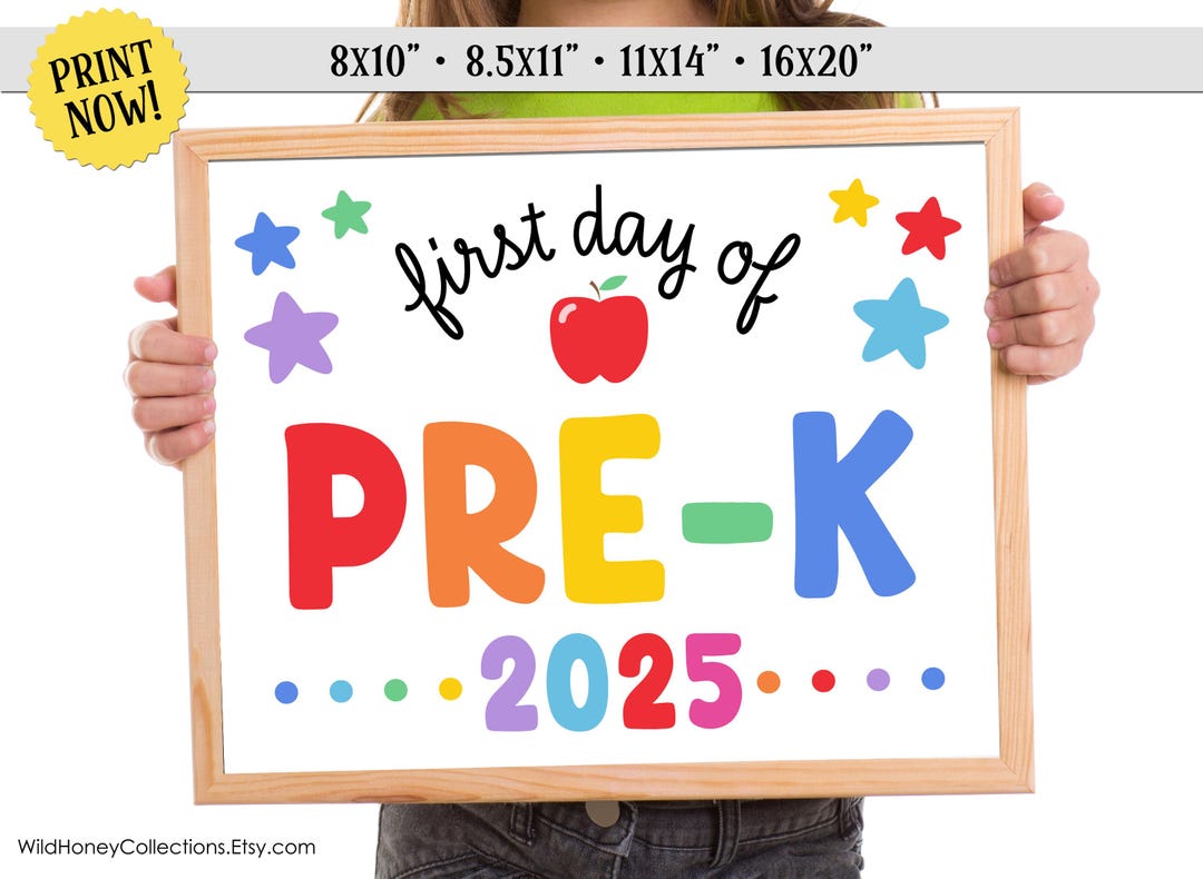 First Day of Pre-k 2025, Printable Sign, Photo Prop, Boy, Girl, INSTANT ...