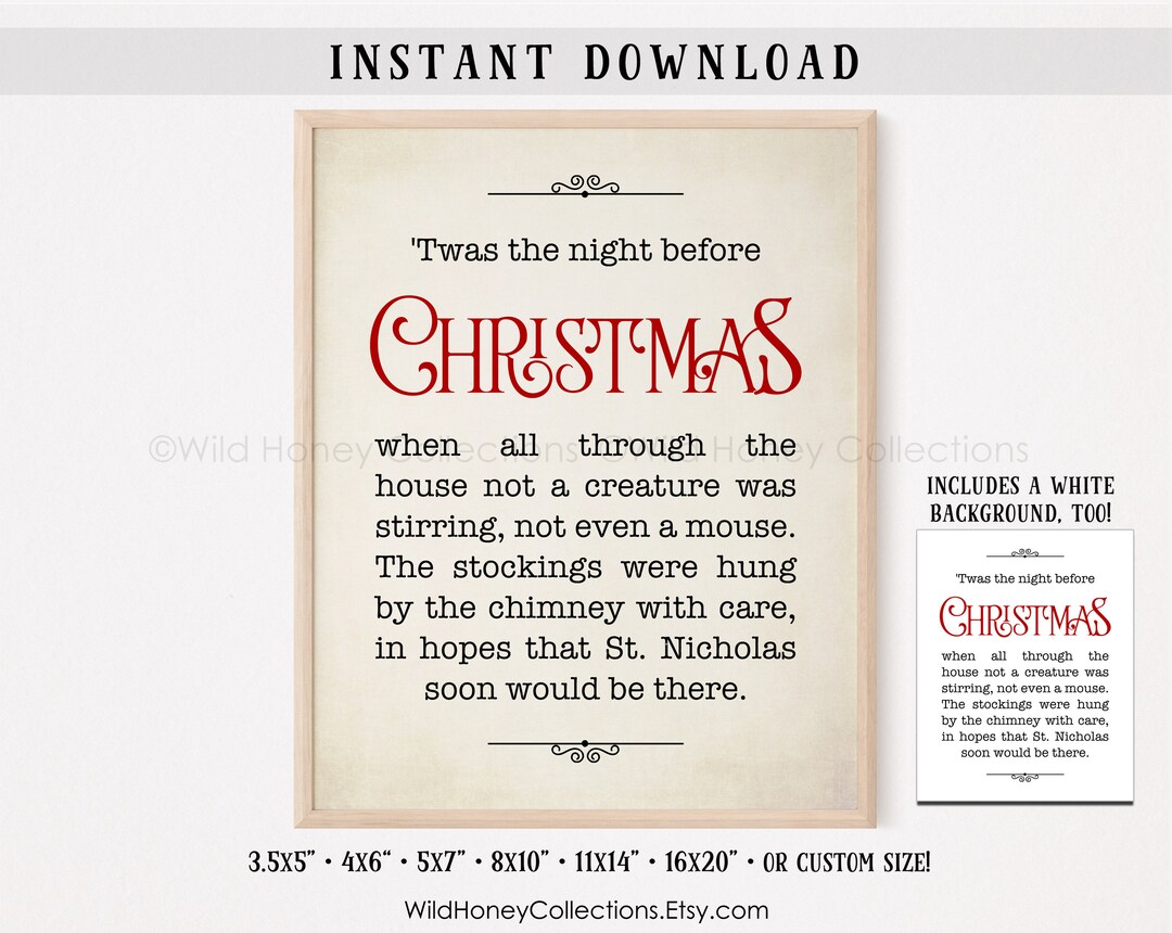 Twas the Night Before Christmas Print, Christmas Printable, Vintage ...