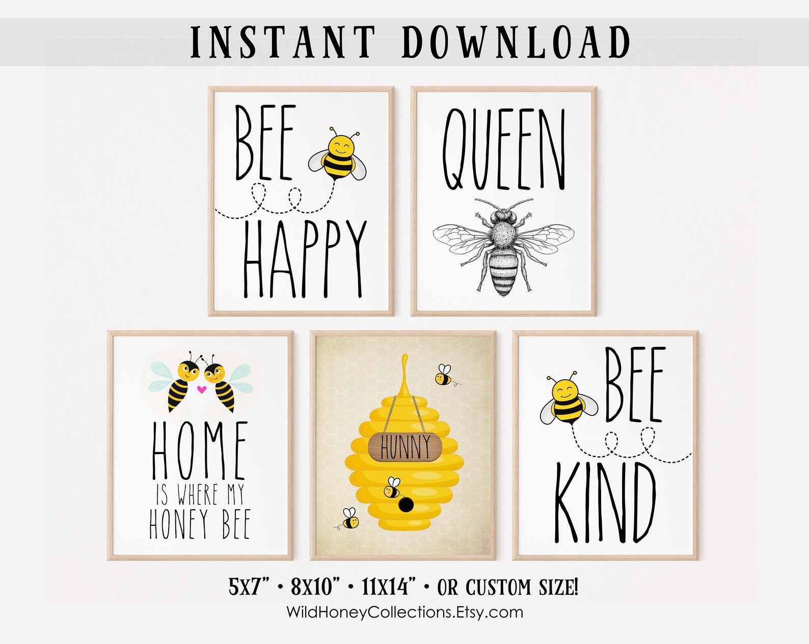 Printable Bee Decor Set of 5 Bee Hive Bumble Bees Honey - Etsy