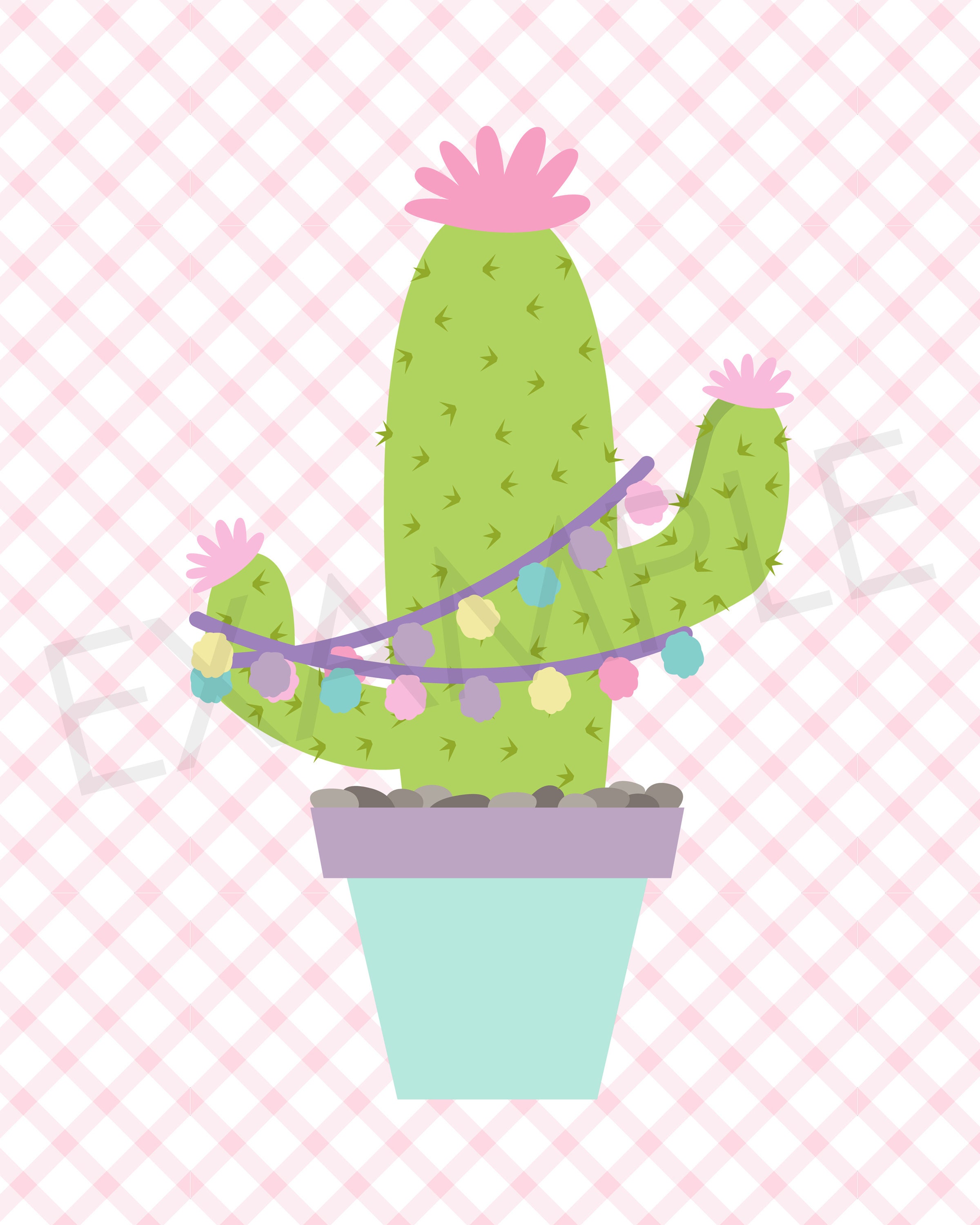 Llama Cactus Printable Wall Decor, Girls Room, Pink & Mint, Wall Art ...