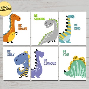 Cute Dinosaurs, Printable Kids Room Wall Art, Be Brave, Be Kind ...