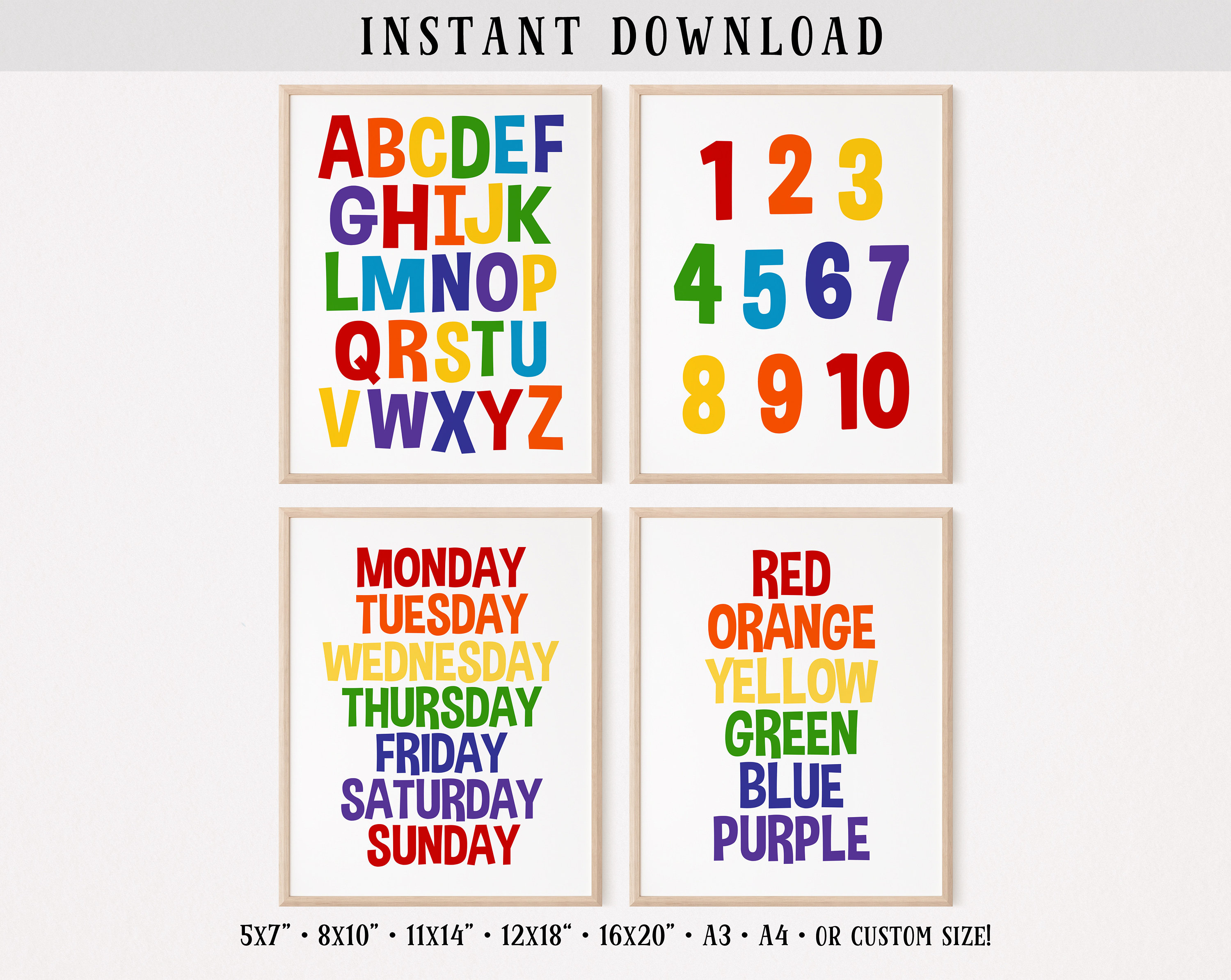Educational Posters Alphabet Numbers Days of the Week - Etsy
