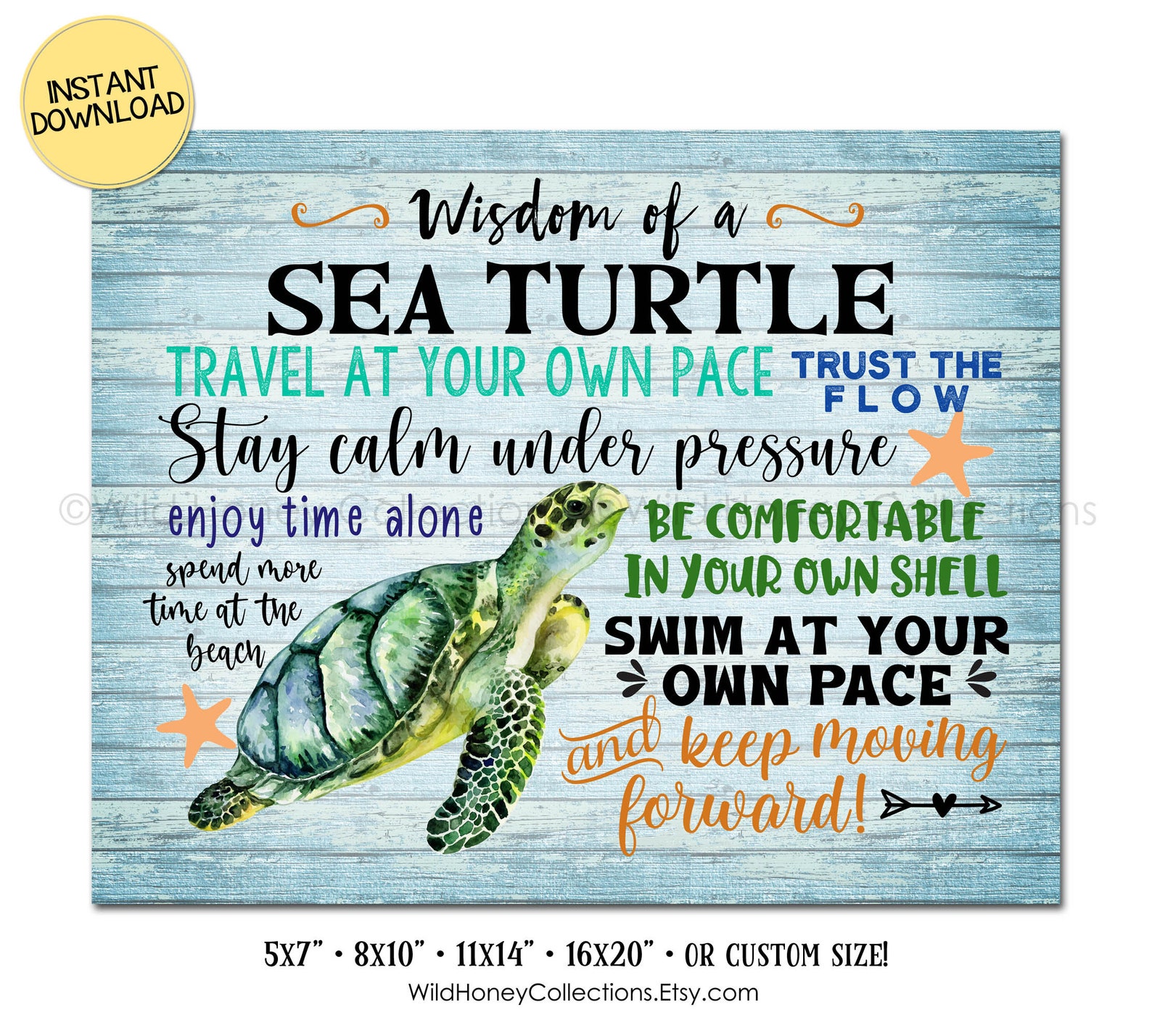 Wisdom of Sea Turtle Coastal Decor Inspirational Beach - Etsy