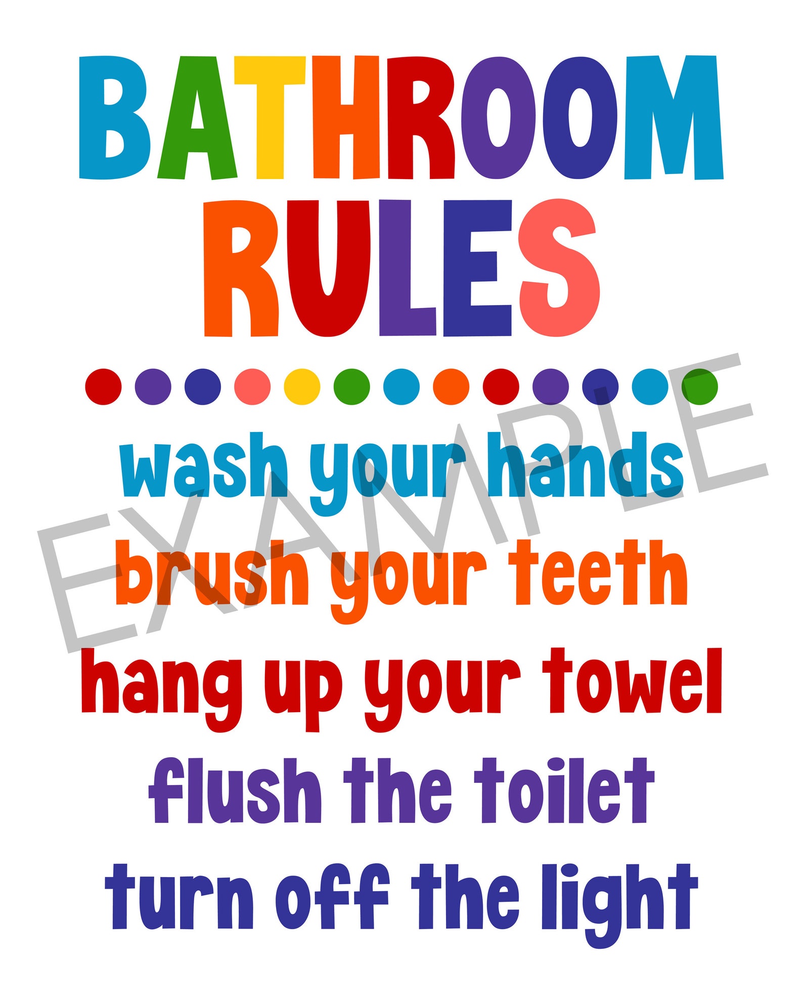 Colorful Kids Bathroom Printable Signs Set of 9 Rainbow | Etsy