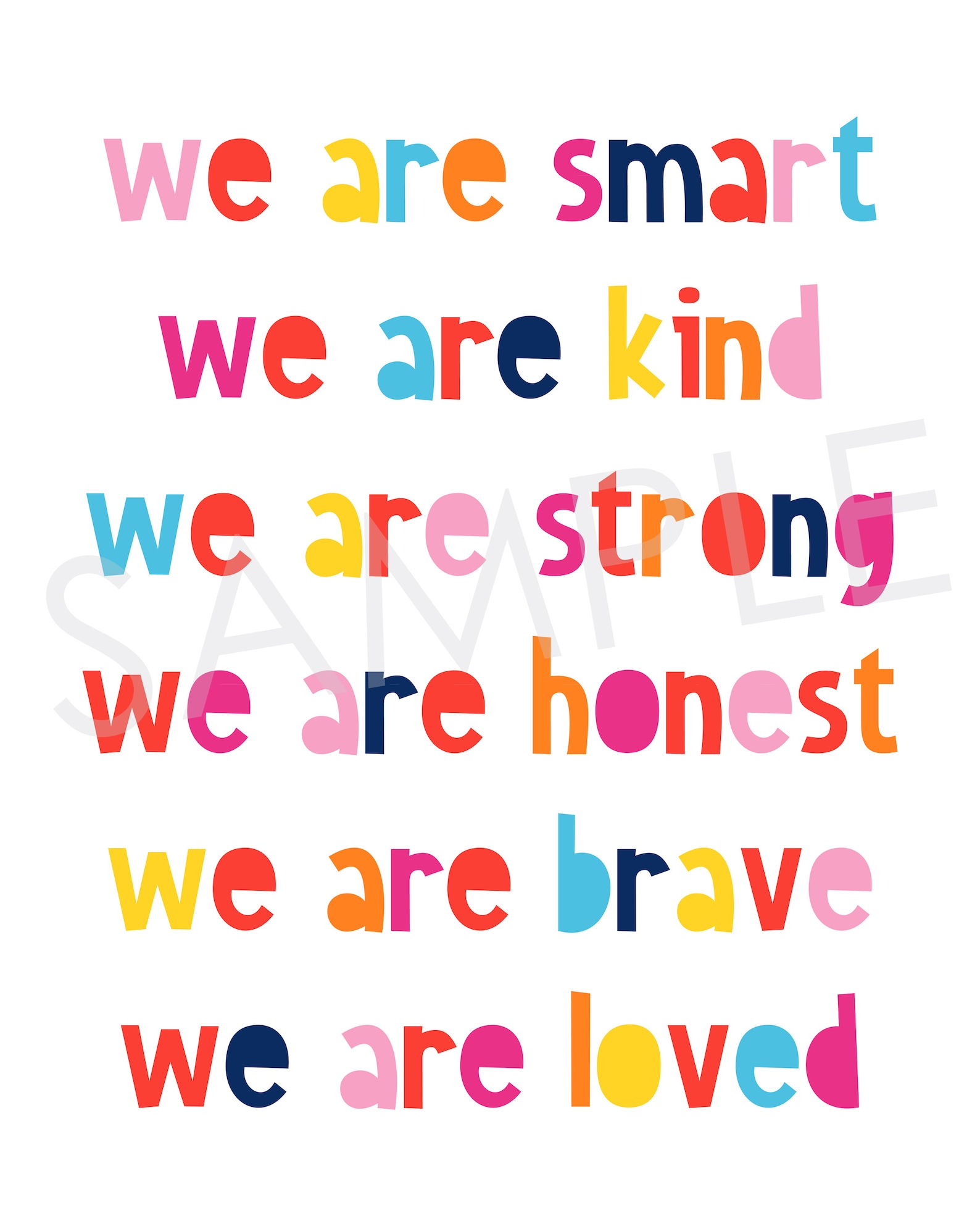 We Are Smart Kind Strong Honest Brave Loved Kids Room - Etsy