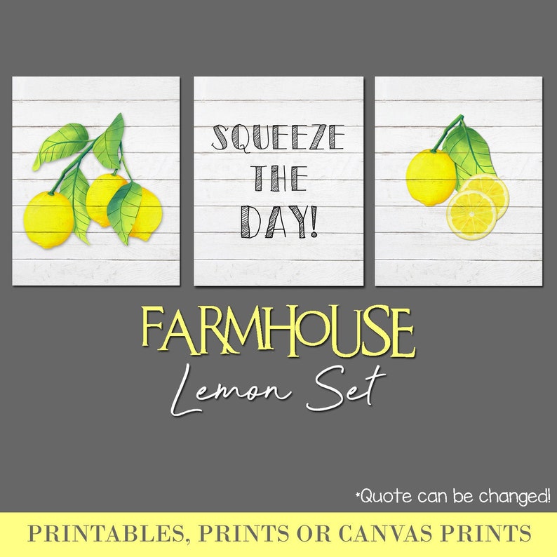 Farmhouse Lemons "squeeze the Day" Printable Kitchen Wall Art | Set of ...