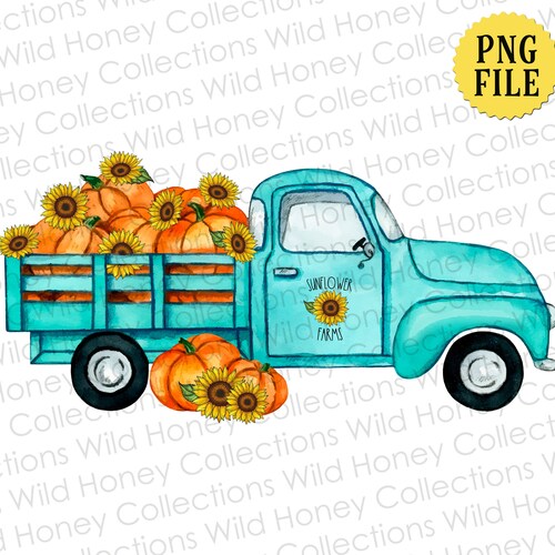 Vintage Red Truck Sunflowers Watercolor PNG File Crafting - Etsy