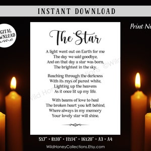 The Star, Funeral Poem, Lost Loved One Poem, in Memory Of, Grief ...