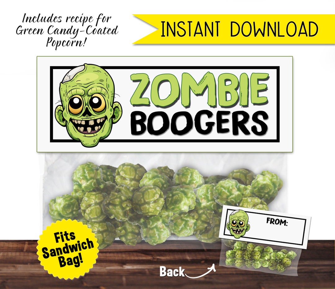 PRINTABLE Zombie Boogers Halloween Treat Bag Topper, 6.5, Fits Sandwich ...