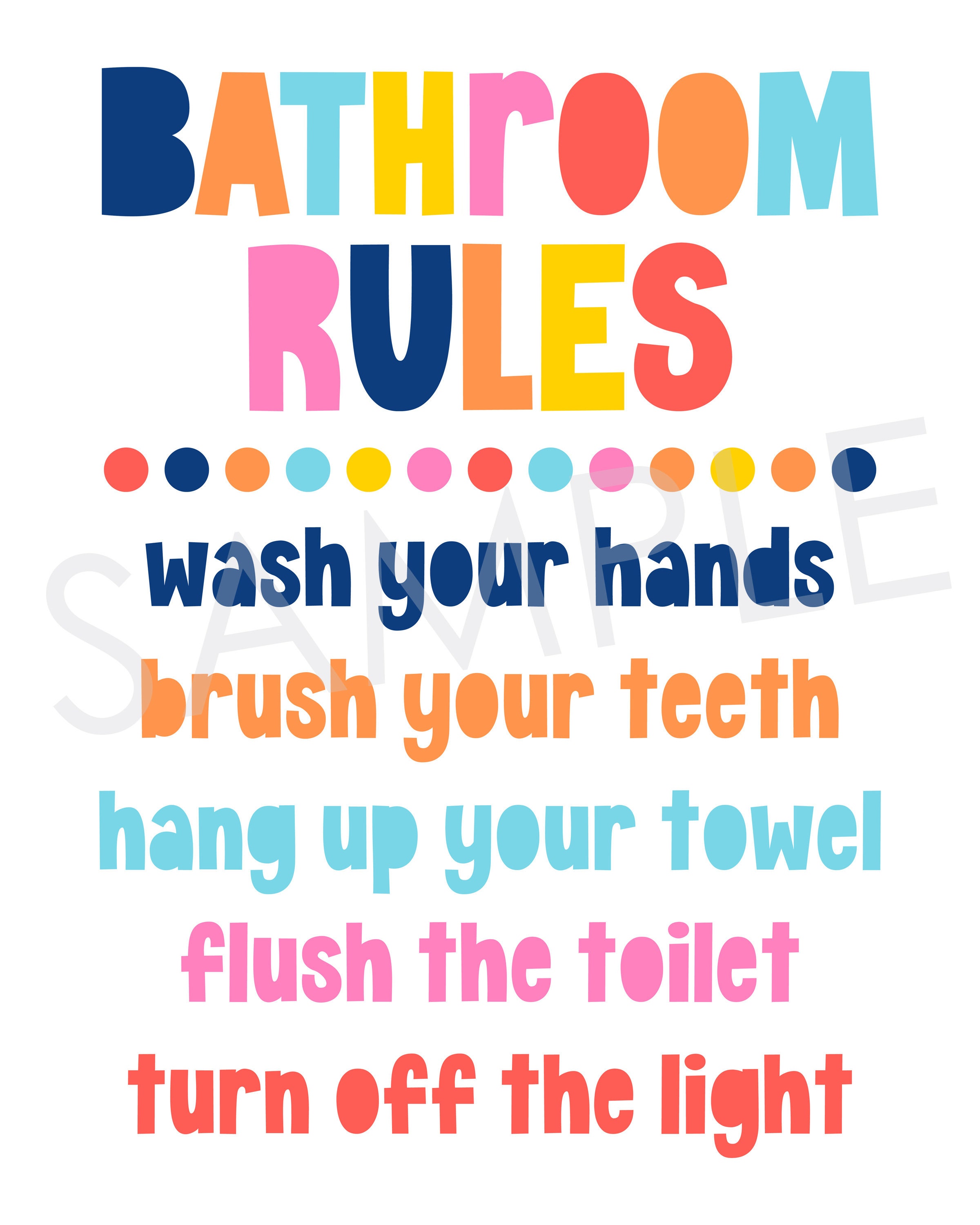Bathroom Rules Colorful Kids Bathroom Printable Sign Kids - Etsy