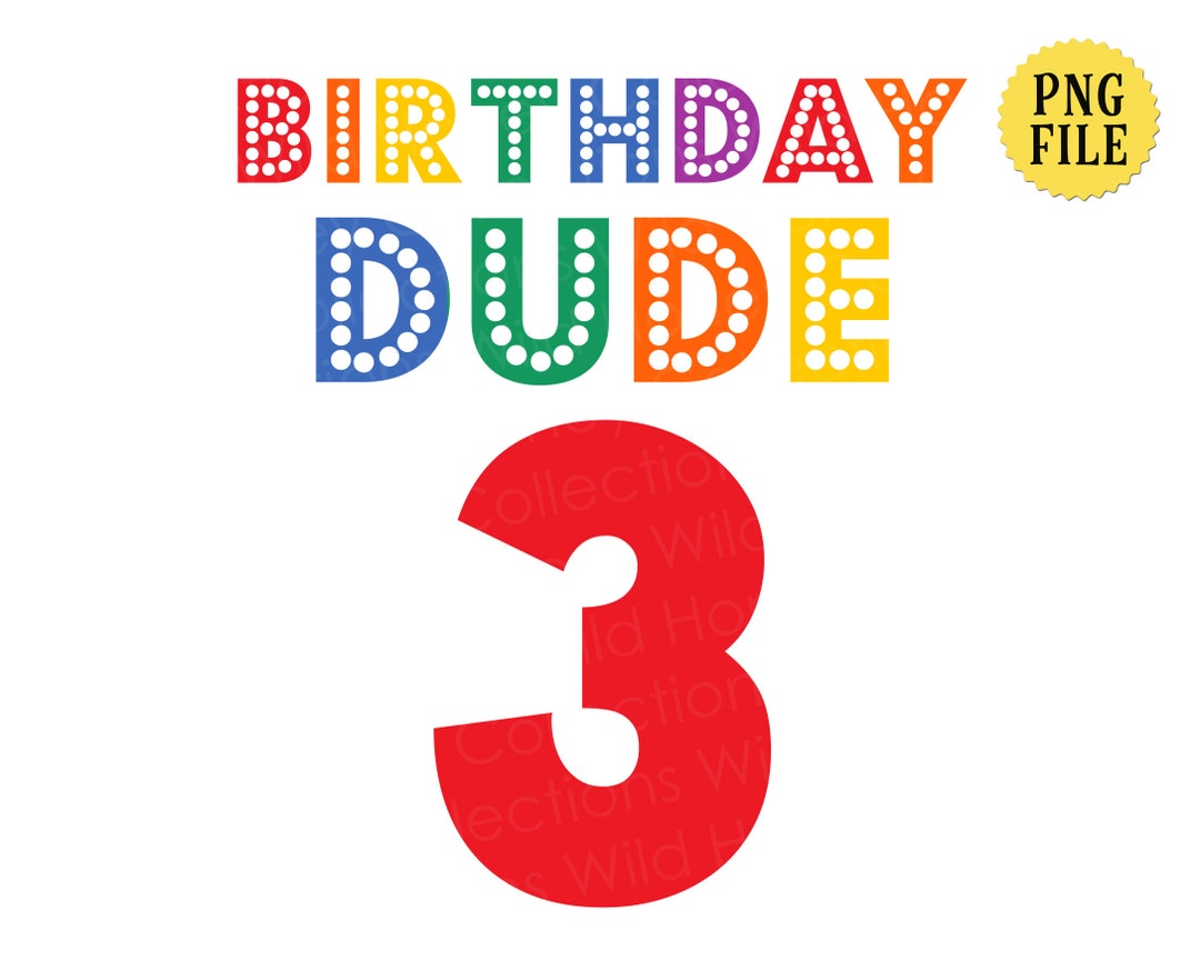 Birthday Dude, 3 Years Old, PNG File, Boys 3rd Birthday, Crafting ...