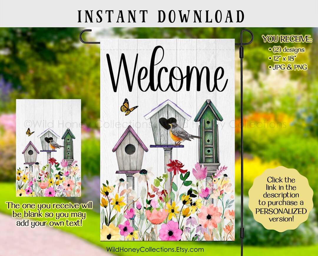 Welcome Birdhouse Garden Flag Design: Bird & Butterfly (digital ...