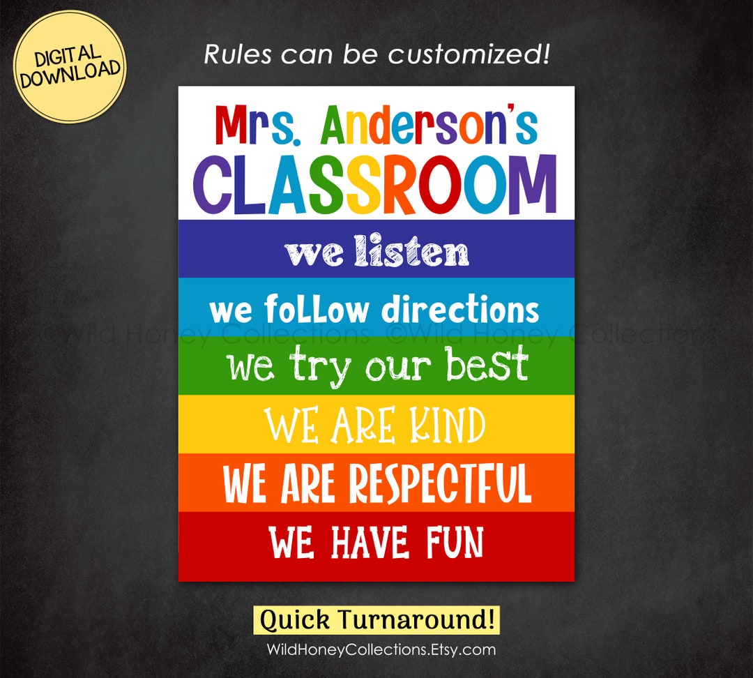 Personalized Classroom Rules, Printable Poster, Class Room Decor ...