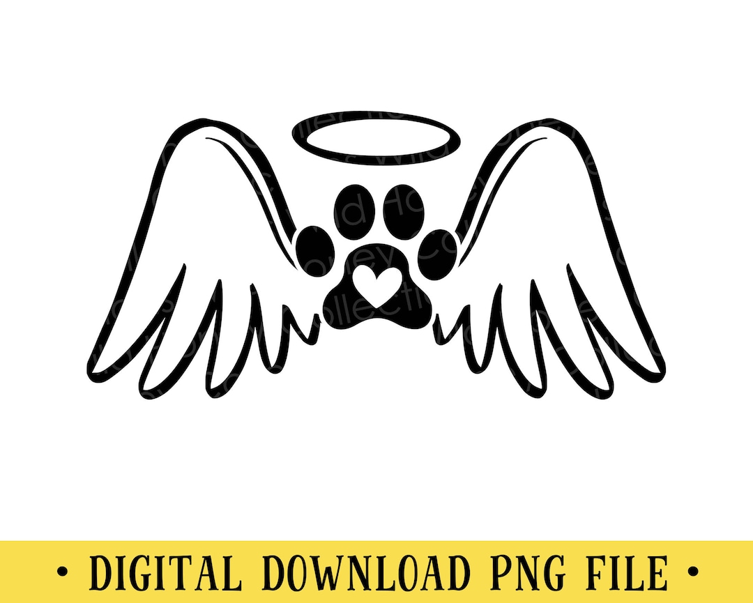 Dog Angel Wings, Heart Pawprint, PNG File, Pet Memorial, Transparent ...