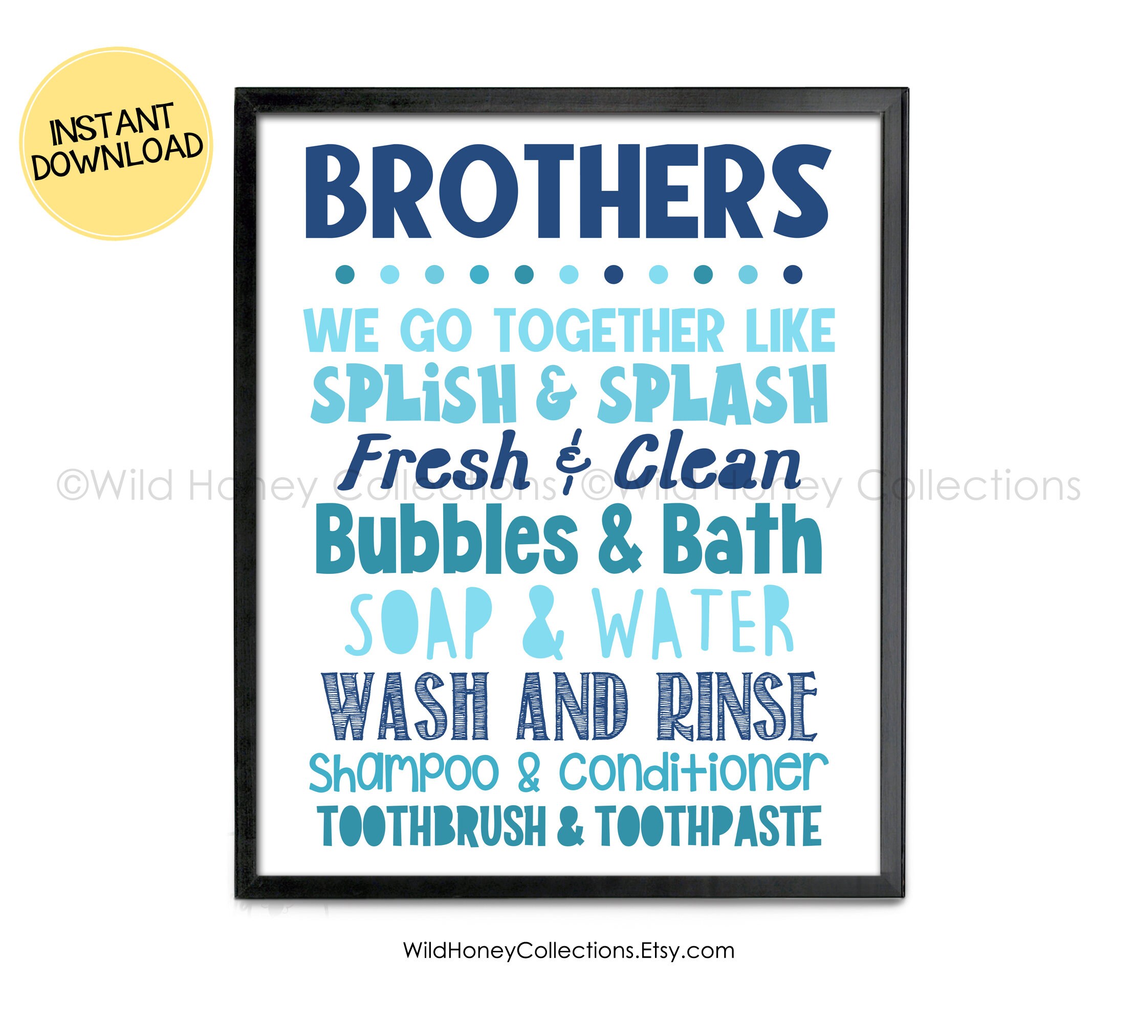 Brothers Bathroom Printable Sign We Go Together Like Kids | Etsy