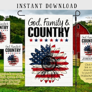 God Family and Country, Garden Flag Sublimation Graphics, Patriotic ...