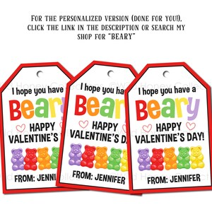 Printable Valentine Tags, Gummi Bears, Kids Valentine's Day Printable ...