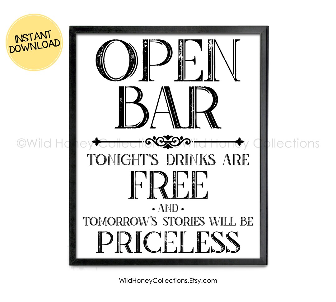 Open Bar Wedding Reception Sign, Printable Open Bar Sign, Tonight's ...