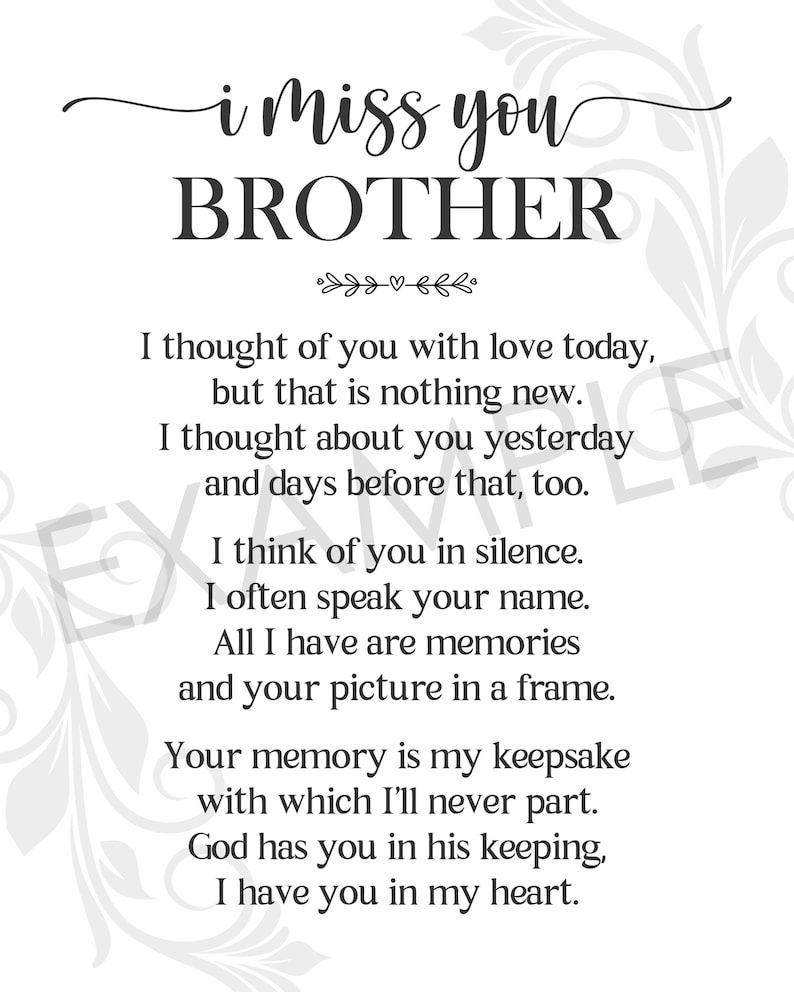 I Miss You Brother Memorial Poem Lost Loved One In Memory Etsy