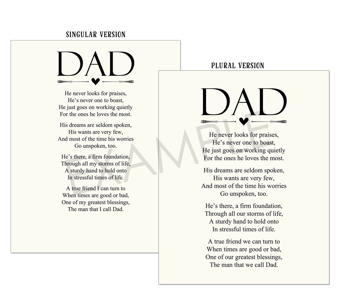Personalized Gift for Dad, Printable Dad Poem, Father's Day, Dad's ...