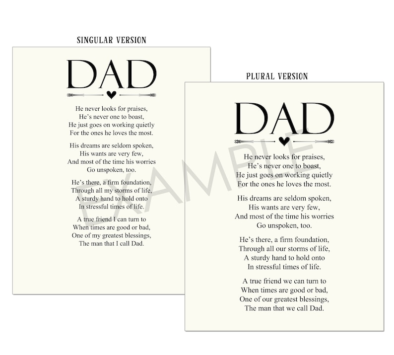 Personalized Gift for Dad, Printable Dad Poem, Father's Day, Dad's ...