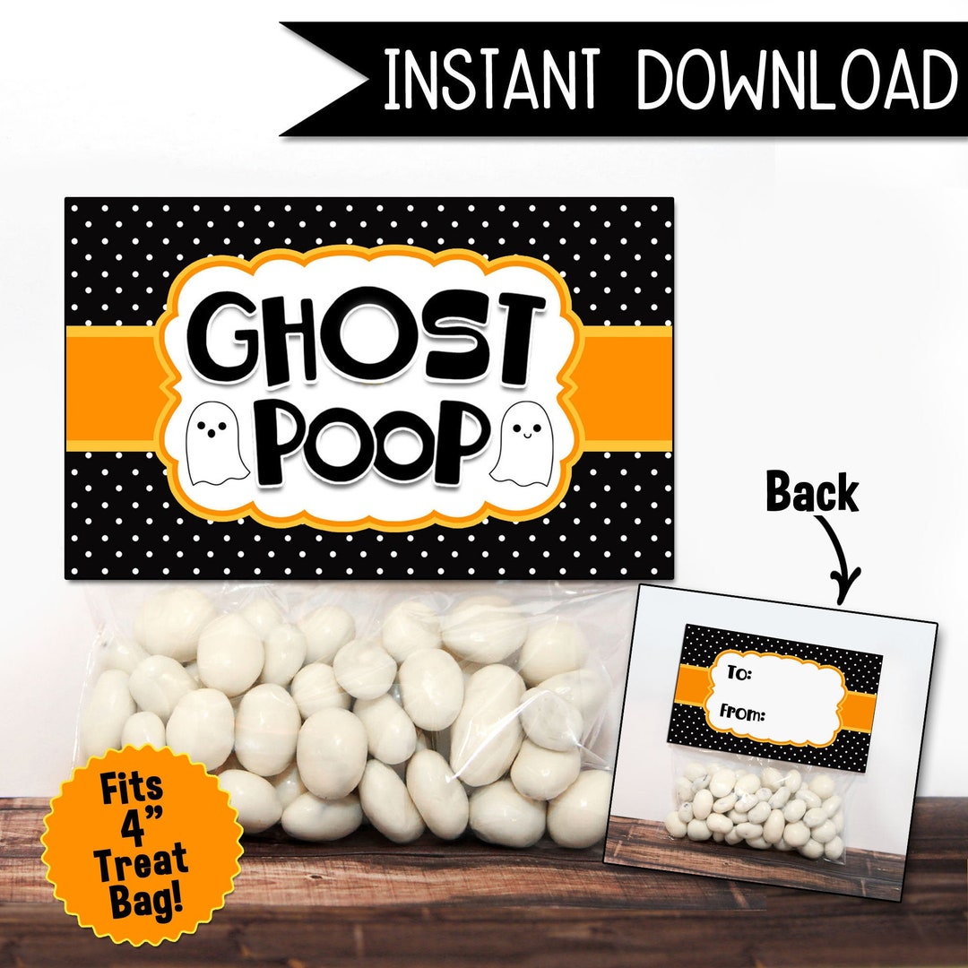 Ghost Poop Treat Topper, Printable Halloween Favor Toppers, Trick or ...