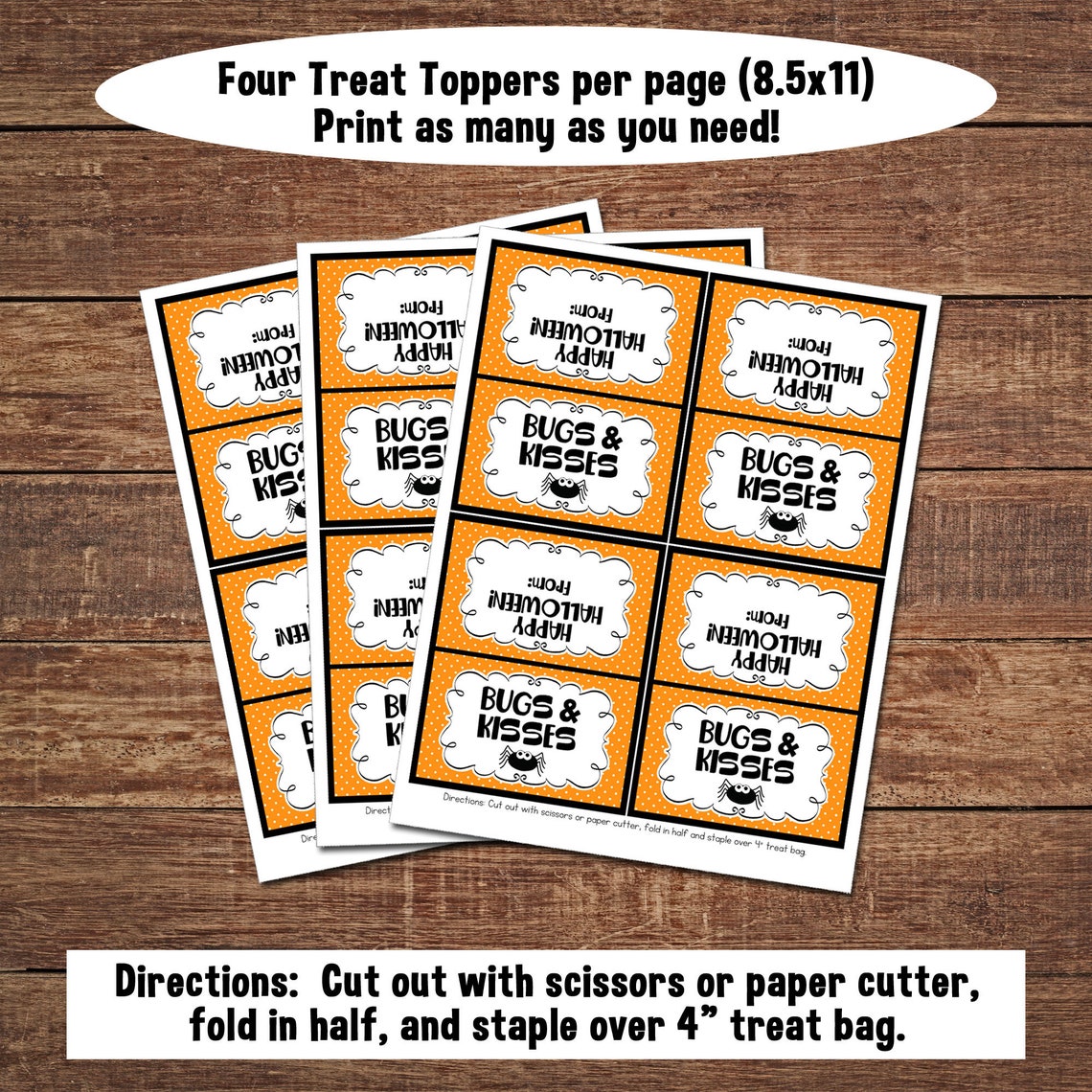 Bugs & Kisses Printable Treat Bag Topper Halloween Favor - Etsy