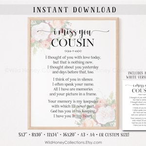 I Miss You Cousin, Memorial Poem, Lost Loved One, in Memory Of, Grief ...