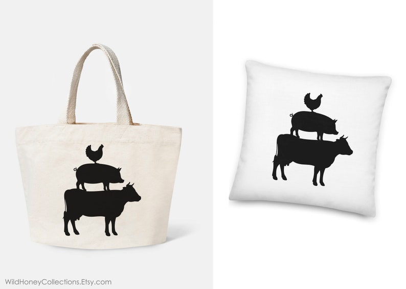 Cow Pig Chicken PNG File Farm Clipart Stacked Farm Animals - Etsy