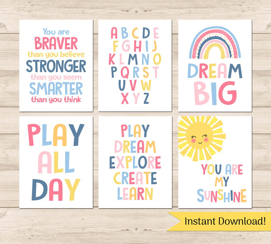 Playroom Printables Set of 6 Nursery Wall Art Boys Room | Etsy