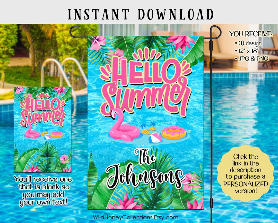 Hello Summer Pool Flag Design: Sublimation Graphics (digital Download ...
