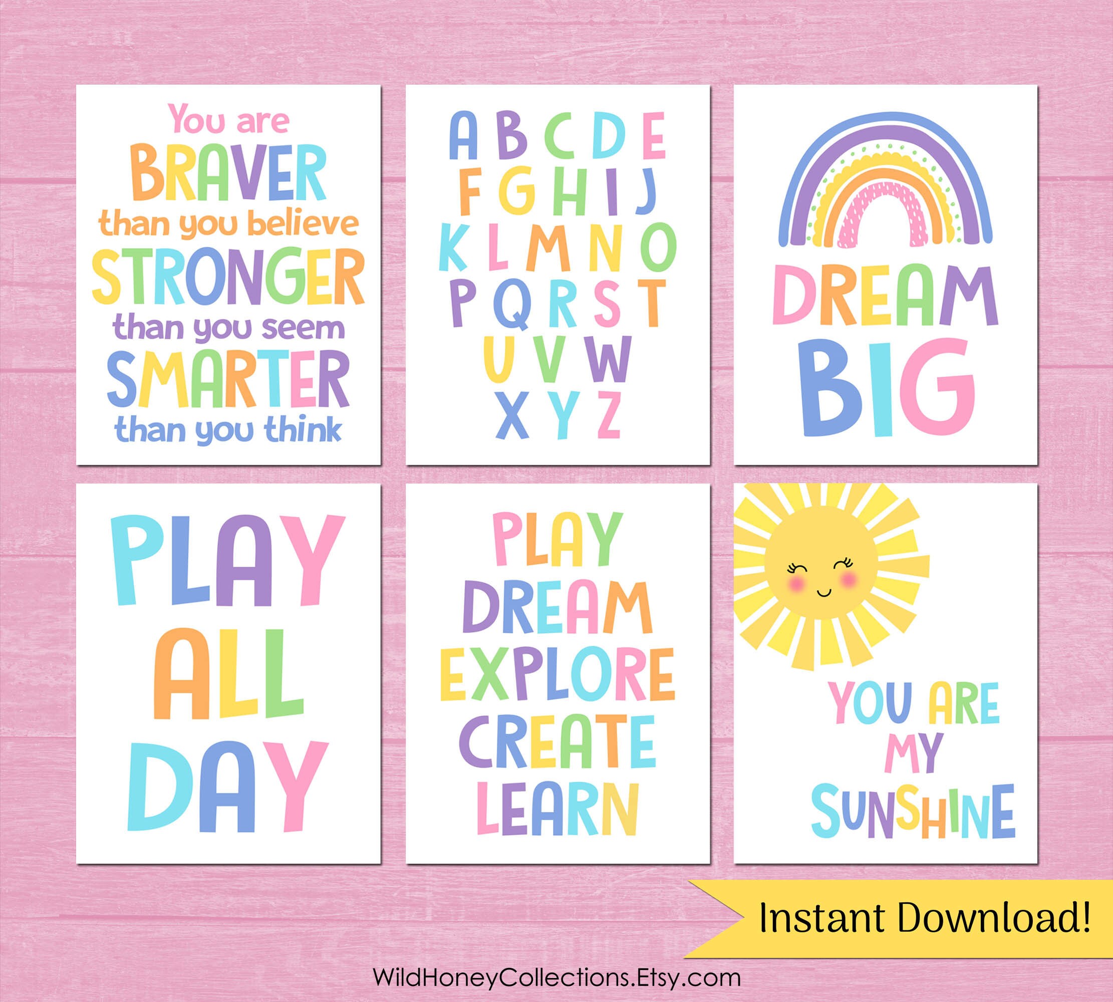 Playroom Printables Set of 6 Nursery Wall Art Girls Room | Etsy