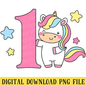 Unicorn Birthday, One Year Old, PNG File, 1st Birthday, Pastel Colors ...