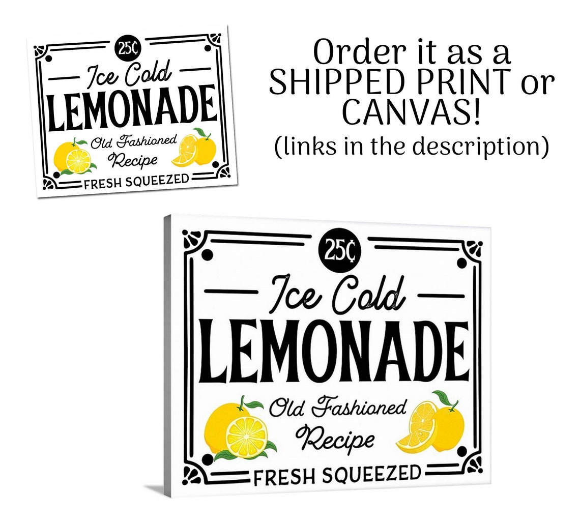 Ice Cold Lemonade Vintage Style Sign Printable Wall Decor - Etsy
