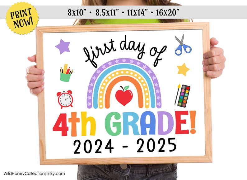 First Day 4th Grade Sign: Printable Photo Prop (digital Download) - Etsy