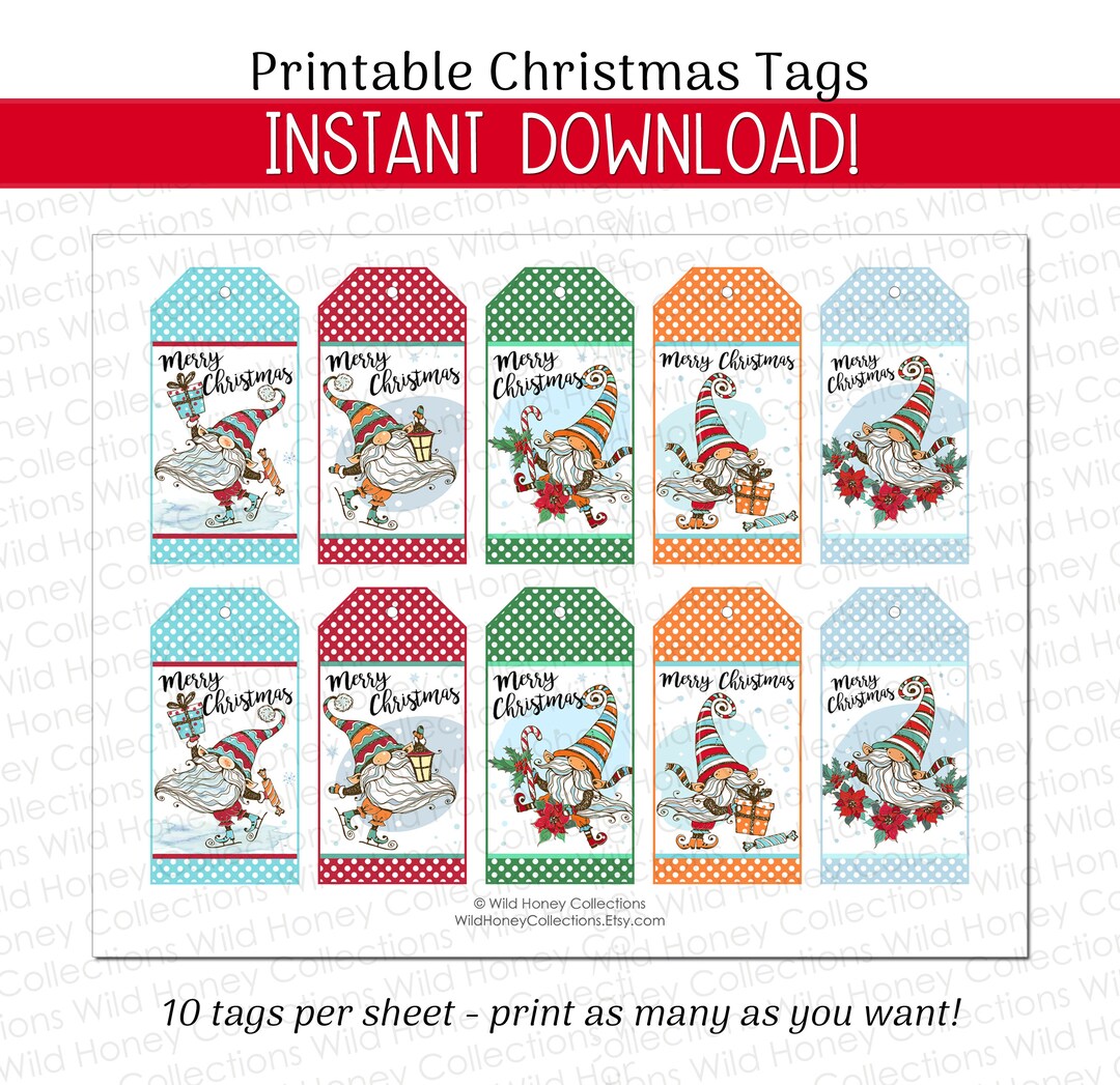 Printable Christmas Gnome Gift Tags (digital Download) - Etsy