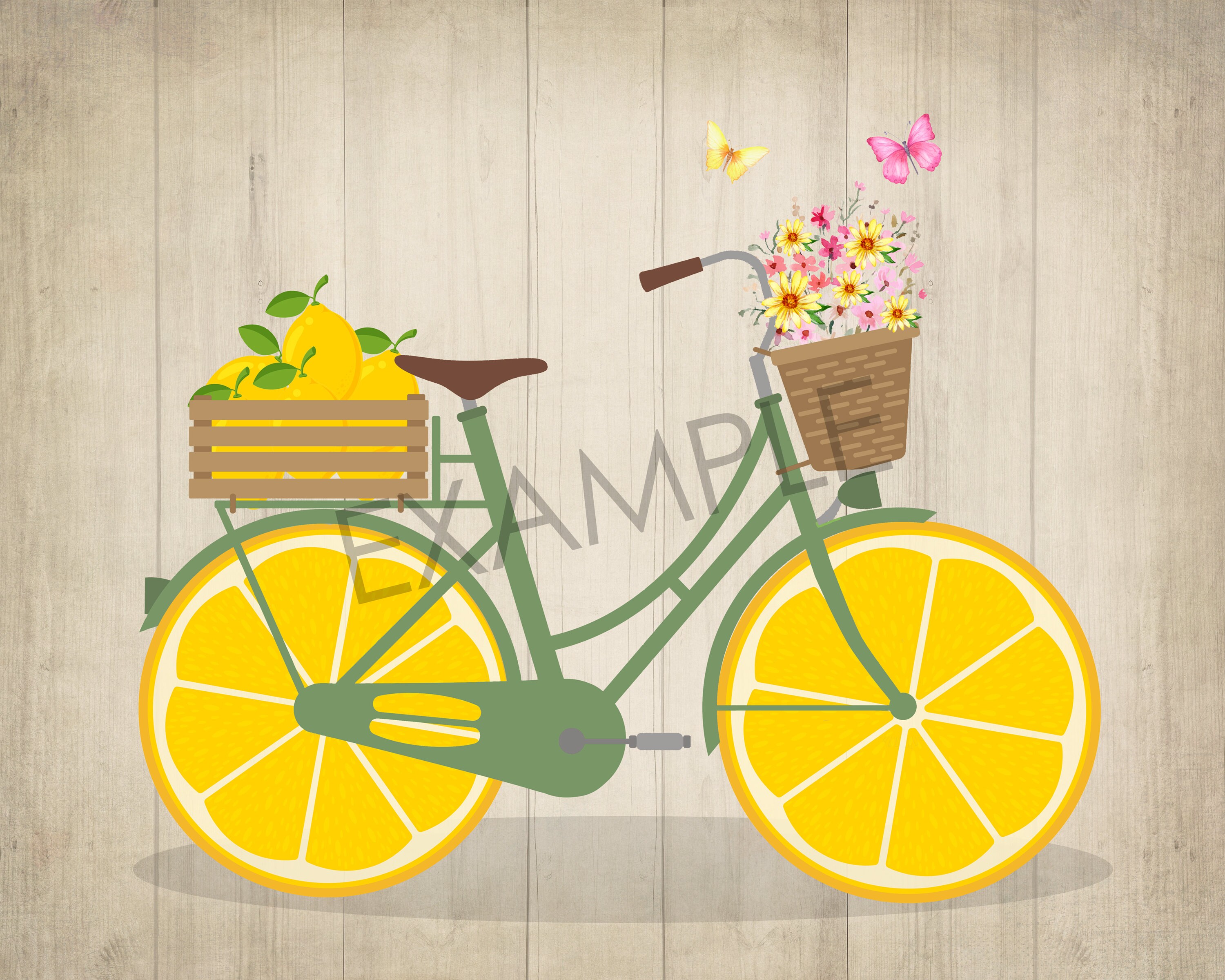 Lemon Bicycle Printable Decor Farmhouse Spring Decor Green - Etsy
