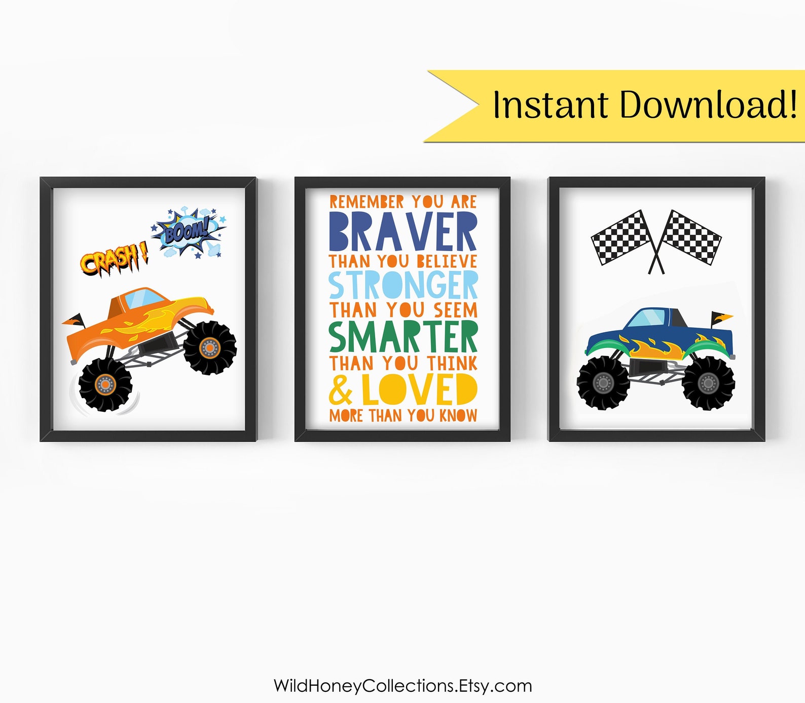 Monster Trucks Boys Room Printable Wall Art Set of 3 You - Etsy