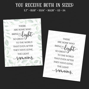 The Light Remains, Memorial Quote, Funeral Printable, Lost Loved One ...