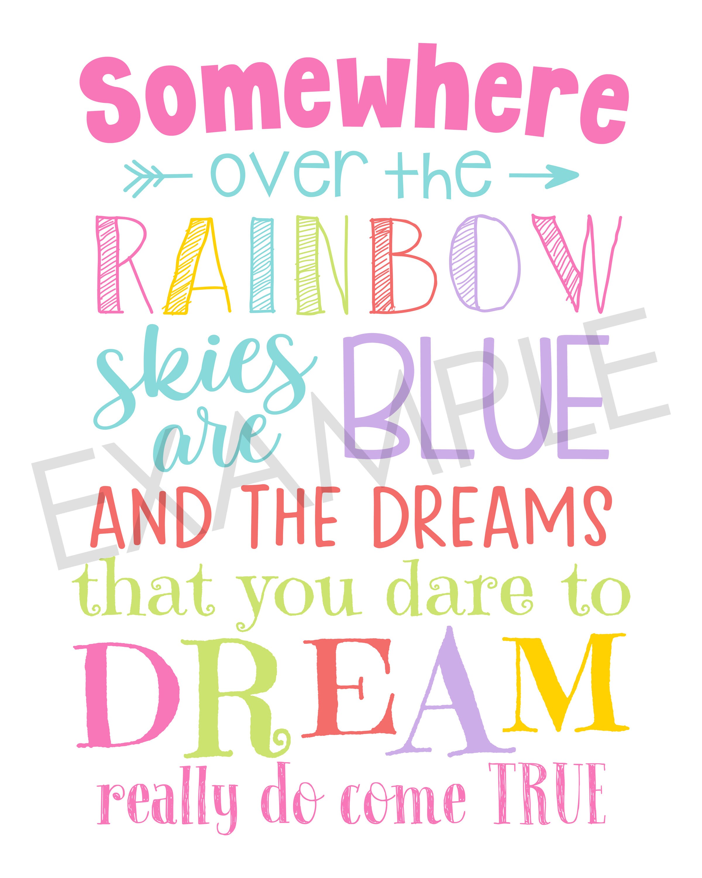 Somewhere Over the Rainbow, Printable Wall Art, Girls Room, Girls ...